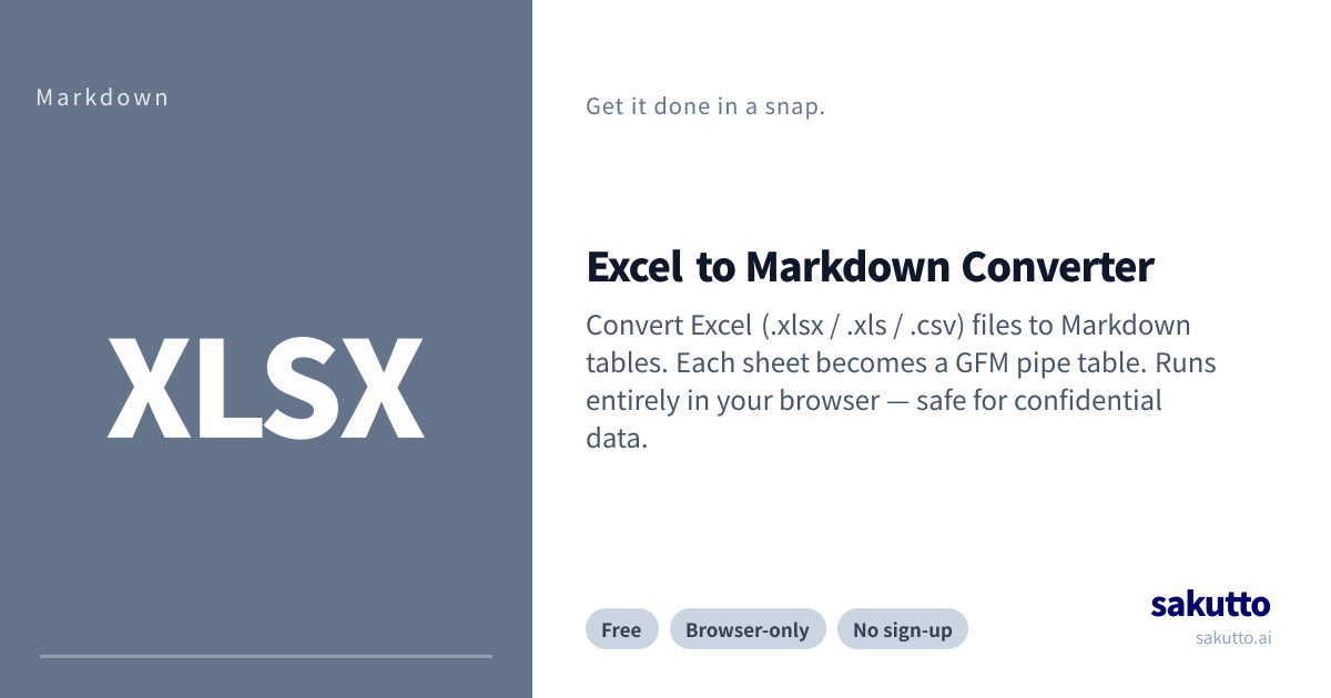 Convert Excel (.xlsx) to Markdown Tables Online Free | sakutto | sakutto